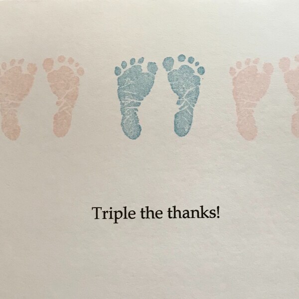 Triple the Thanks Triplet Baby Thank You Cards Set of 10 - Blue, Pink ...