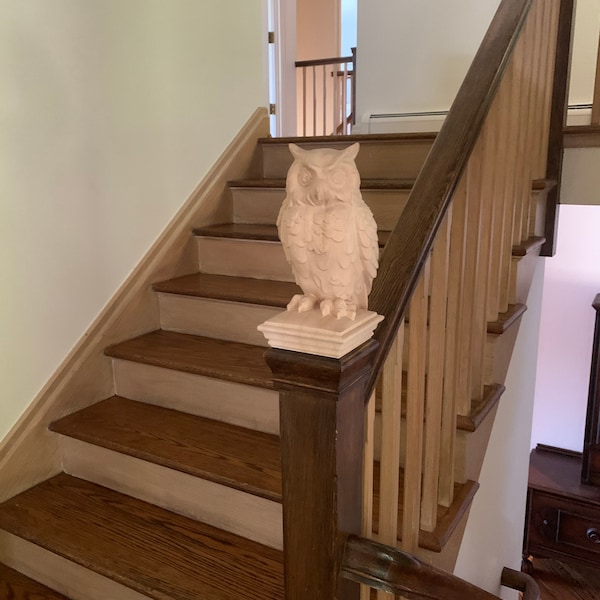 Owl Wood Carving 10", Carved Wood Owl, Owl Wooden Finial for Staircase ...