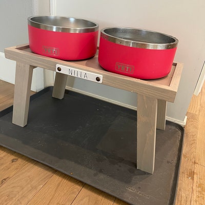 Modern Elevated Dog Feeder Pretty Girl Dog Bowl Stand Personalized ...