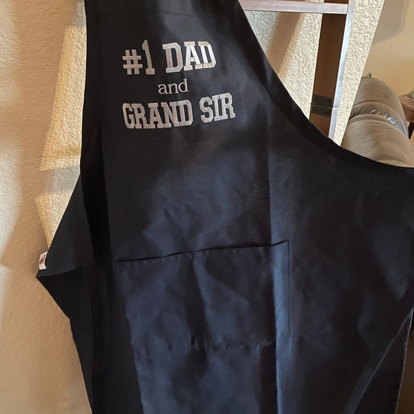 Big and Tall Black Apron / #1 DAD and Grandpa / Black Apron Embroidery ...