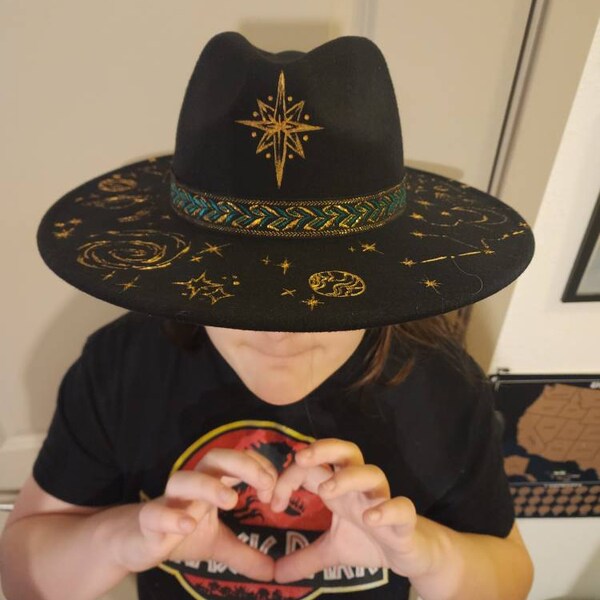 Luna Moth Hat, Hand Painted Fedora Hat, Wood Burnt Hat, Goth Cowboy Hat ...