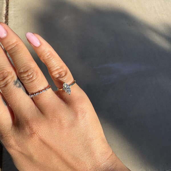 Oval-cut Lab Grown Diamond Wedding Band / 10K Yellow Gold Six Stone ...