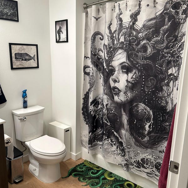 Creepy Demon Shower Curtain, Halloween Demon Skull Decor, Scary Skull ...