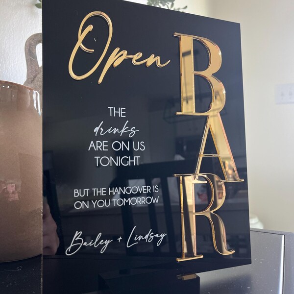 3D Mirror Gold Foil Open Bar Menu Signature Cocktails Custom Minimalist ...