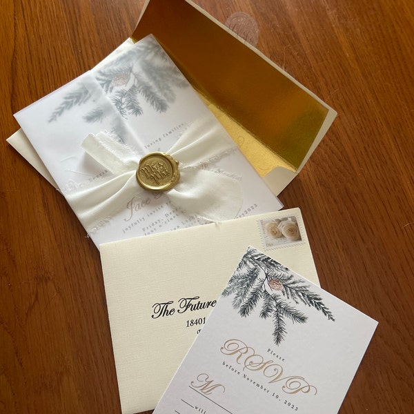 Simple Elegant Winter Wedding Invitation Personalized Pine Tree ...