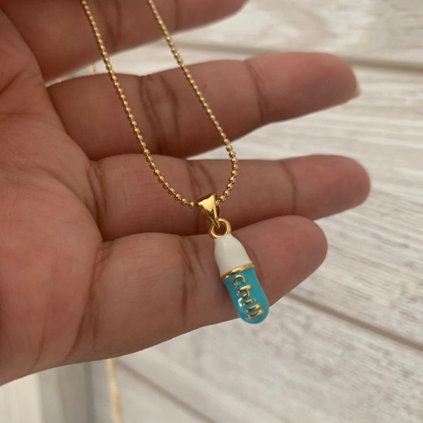 1pc. Chill Choose Color Pill Charm Necklace, Dainty Word Charm,chill ...