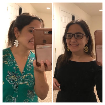 Botanical Leaf Hoop Earrings in Red Oak Leaf Leather Statement Earrings ...