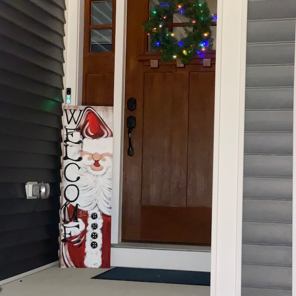Winter Welcome Santa Sign, Santa Sign, Vertical Front Door Sign ...