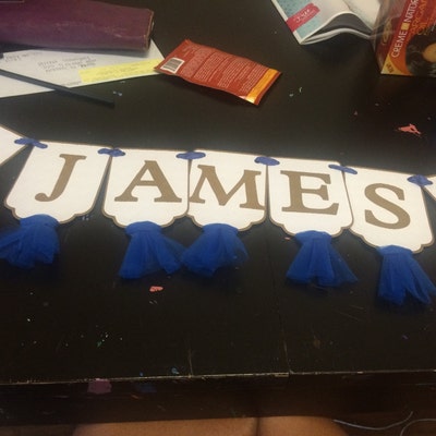 Custom Name Banner With Crowns, White Blue and Gold Banner With Tulle ...