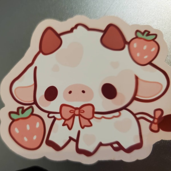 Strawberry Cow Matte Vinyl Sticker Cute Cow and Strawberry Sticker for ...