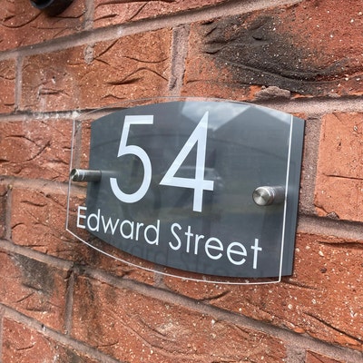 K Smart Sign Modern House Signs Plaque Door Number Street Glass Effect ...