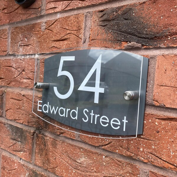 K Smart Sign Modern House Signs Plaque Door Number Street Glass Effect ...