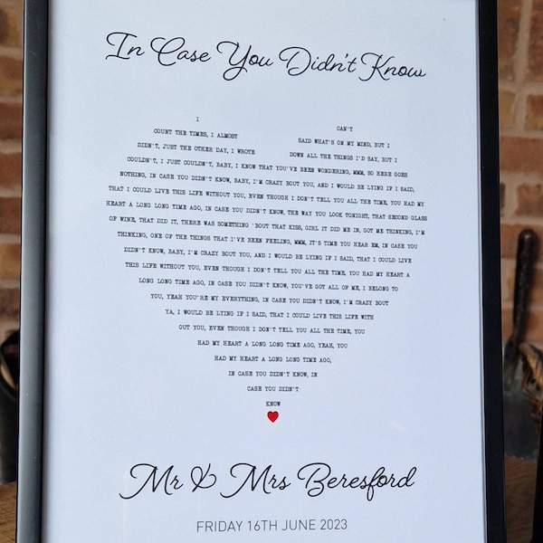 Song Lyrics Heart Print, Favourite Song Lyric Music Wall Art, Custom ...