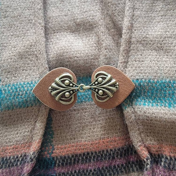 Sweater Clip | Cloak Clasp | Bronze & Brown Leather Dress Clips | Waist ...