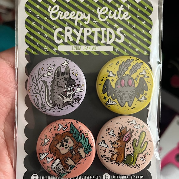 Creepy Cute Cryptids Magnet or Pin Set | Cryptid Art | Mothman ...