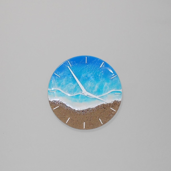 Resin Clock- Sand and Ocean Blue Water and White Waves / Beach Art ...