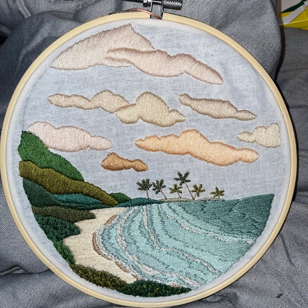 Hidden Beach Embroidery Pattern Digital PDF for DIY Craft. Embroidered ...