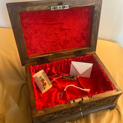 Secret Lock Wooden Box, Carved Wooden Chest, Wooden Locking Box, Wooden ...