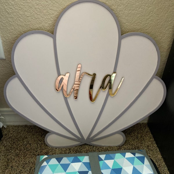 Hand Crafted Wood Seashell Name Sign | Spray Painted Wall Decor 20"x18 ...
