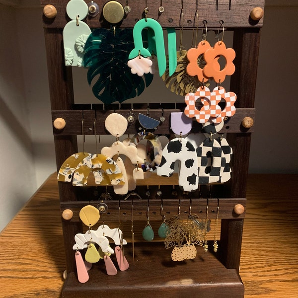 Double-sided Earring Organizer Stand - Jewelry Holder, Peruvian Walnut ...