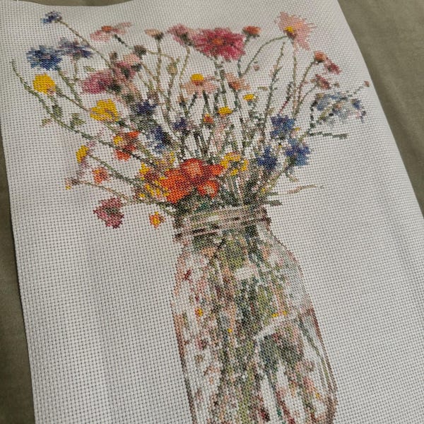 Wildflower Jar Cross Stitch Pattern | Floral Cross Stitch Pattern ...
