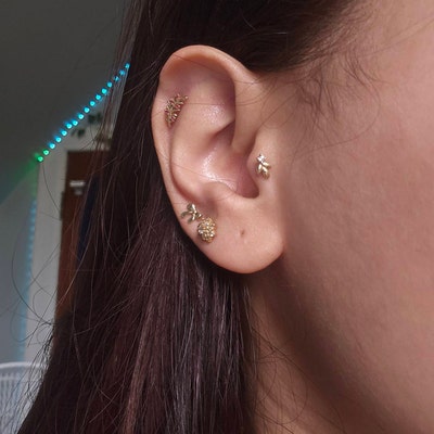 14K Solid Gold Triple Chain Attachment, Double Chain Piercing, Loop ...