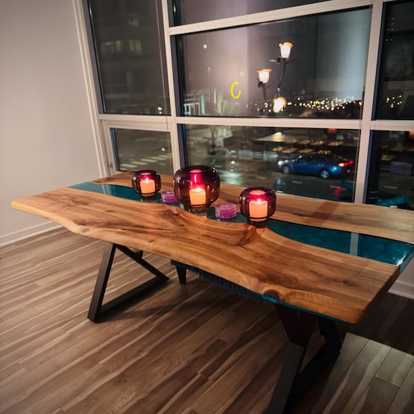 Custom Dining Table, Live Edge Epoxy Kitchen Table, Wood Epoxy Resin ...