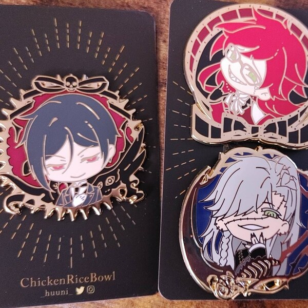 Black Butler Hard Enamel Pins - Kuroshitsuji Ciel Sebastian Grell ...