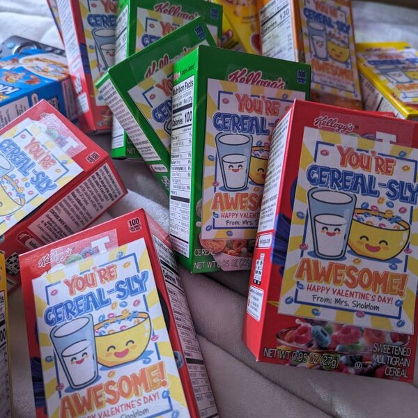 Valentine Tag Cereal Bags/ Boxes, Kids Valentines Cards Printable ...