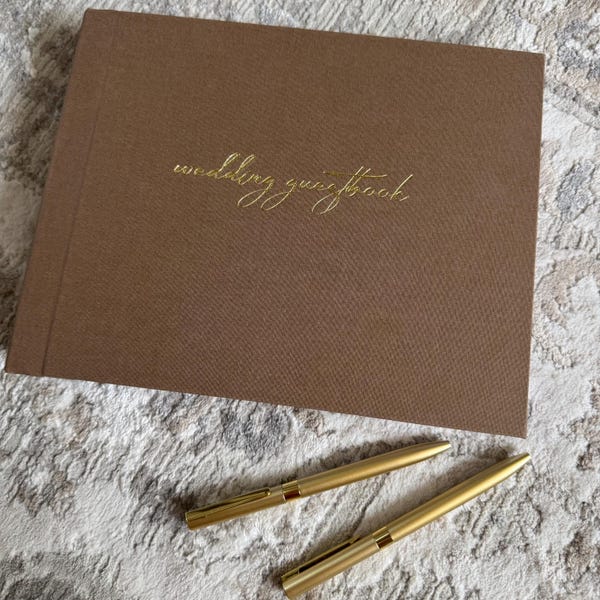 Elegant Beige Wedding Guest Book and Album With Gold Lettering ...