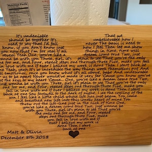 Engraved Wedding Song, First Dance Lyrics, Wood Anniversary Gift, Your ...