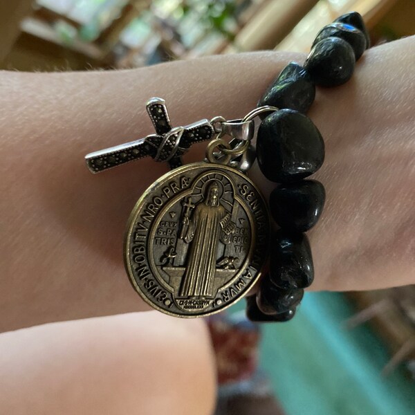 Wooden Celtic & Saint Benedict Medal Bracelet Blessed by Pope - Etsy