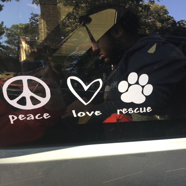 Peace Love Rescue - Vinyl Sticker Car Decal - Etsy