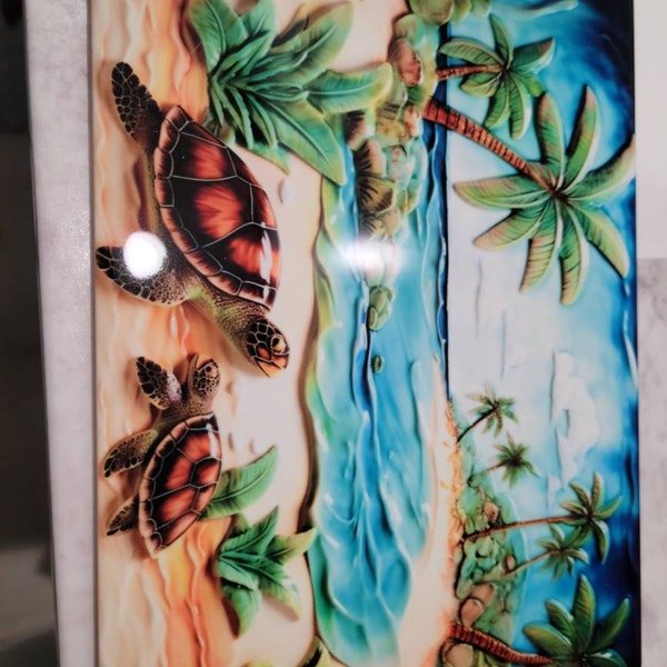 Sea Turtles Ceramic Tile or Mural, Turtles on the Beach Tile, Palm ...