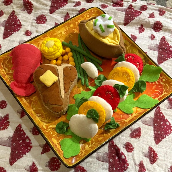 Meat Steak T-bone, Roast Steak Play Food / Felt Food, Pretend Play Kids ...
