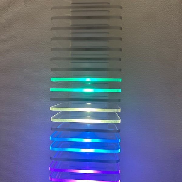 Modern RGB Corner Floor Lamp, Sound Reactive, Wooden & Acrylic Tower ...