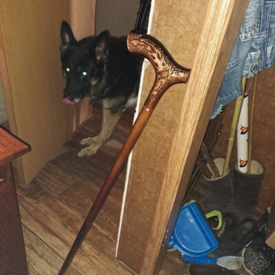 PATHFINDER Walking STICK Wood CANE Carving Unique Art Brown Wooden ...