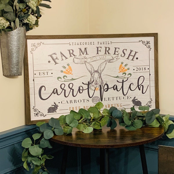 CUTE Farmhouse Easter Sign Personalized Farm Fresh Carrot Patch Rabbit ...