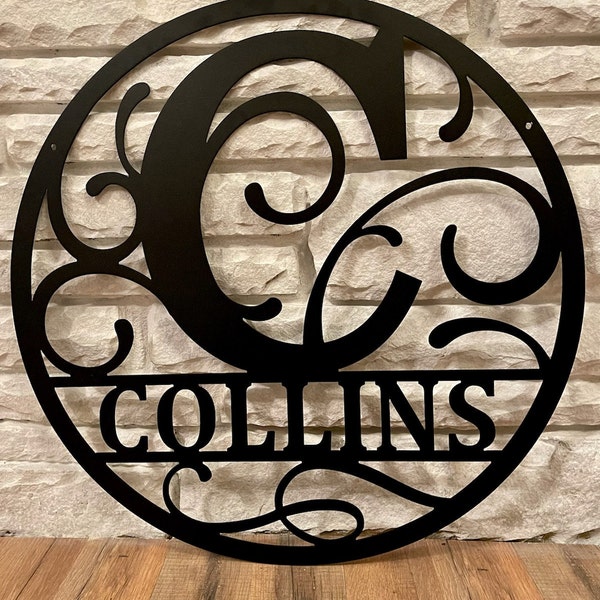 Round Personalized Metal Monogram Sign Stand Up. Mantle. Wedding Gift ...