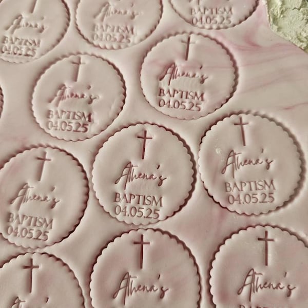 CUSTOM Baptism With Name, Date and Cross 2 Cookie Biscuit Stamp (fits M ...