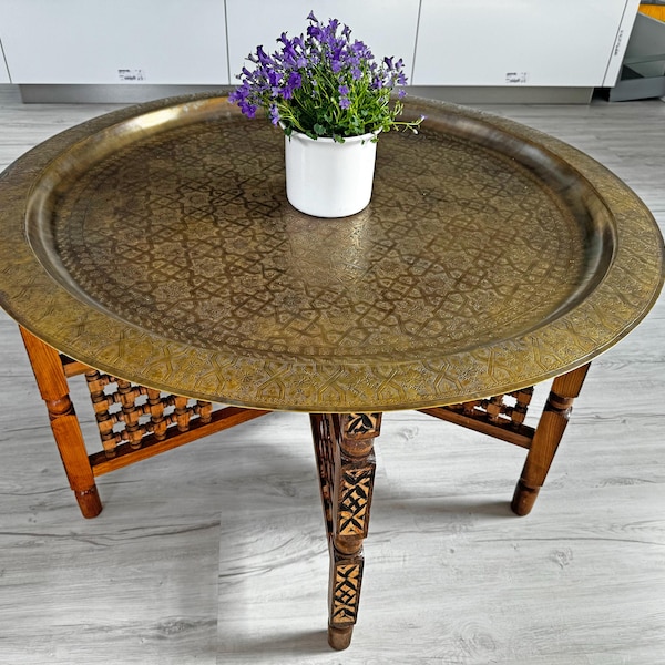 Moroccan Brass Table, Moroccan Table in Wood and Brass, Marrakech Fés ...