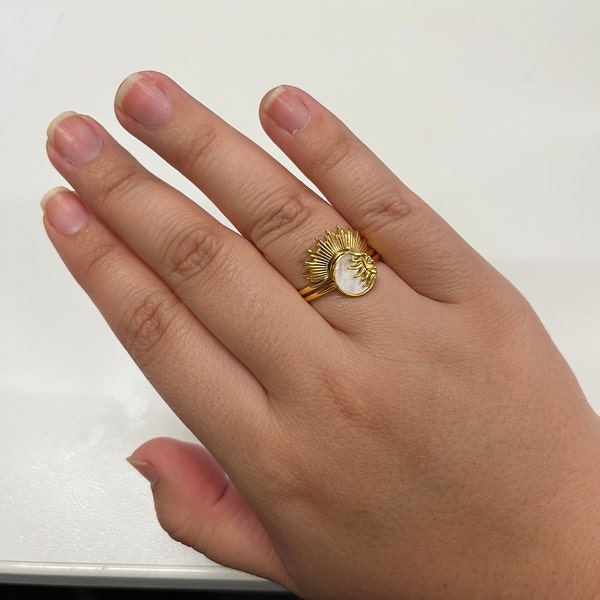Sun Ring - Dainty Sun Ring - Stacking Ring - Mother of Pearl Ring ...
