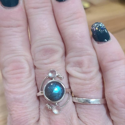 Natural Moonstone and Labradorite Ring Blue Flashy Two - Etsy