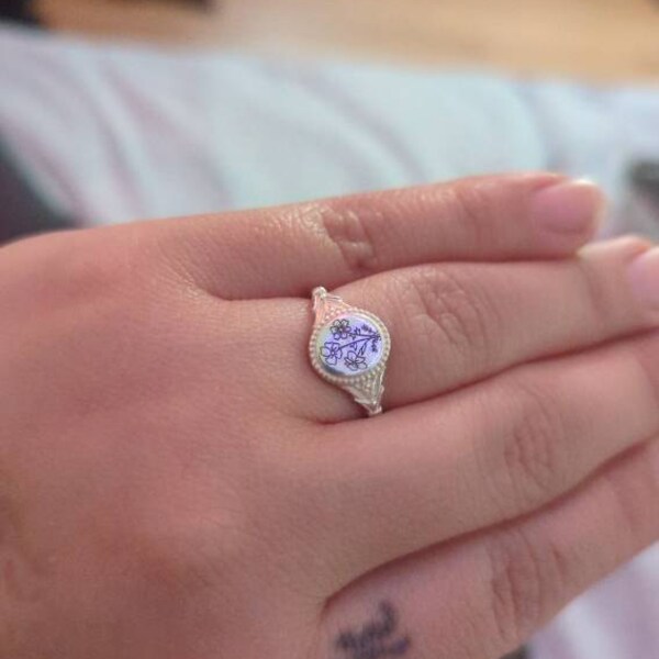 Personalized Birth Flower Ring, 12 Birth Month Flower Jewelry, Custom ...