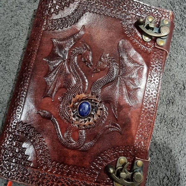 10x 7 Large Double Dragon Leather Journal 300 Pages 2x Brass C Clasp ...
