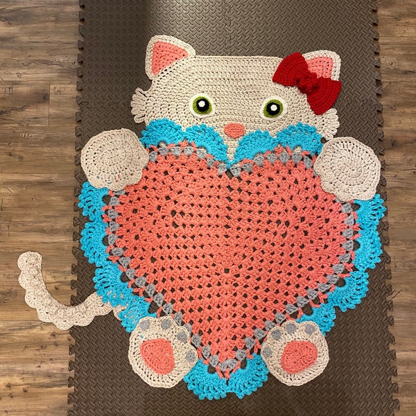 CROCHET PATTERN Kitty Cat Heart Animal Rug - Etsy