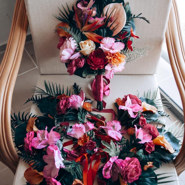 Bird of Paradise Bouquet and Boutonniere Silk Set / Tropical Prom ...