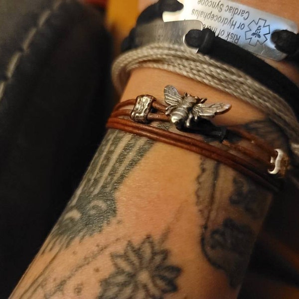 Bee Leather Bracelet - Leather Wrap Bracelet - Womens Leather Bracelet ...