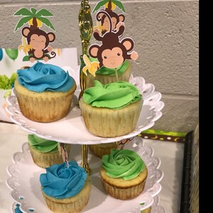 Monkey Cake Toppers DIY Baby Shower Cutouts Monkey Cupcake Jungle ...