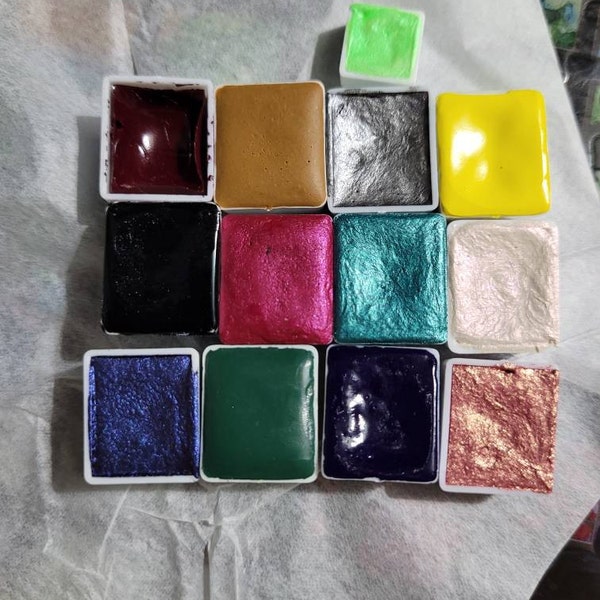 Rainbow Colorful Synthetic Mica Watercolors Shiny Metallic Paints - Etsy